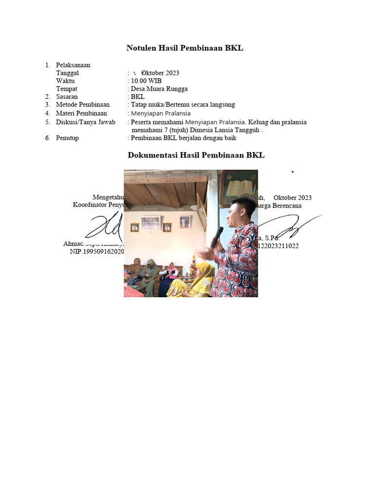 Notulen Hasil Pembinaan BKL | PDF