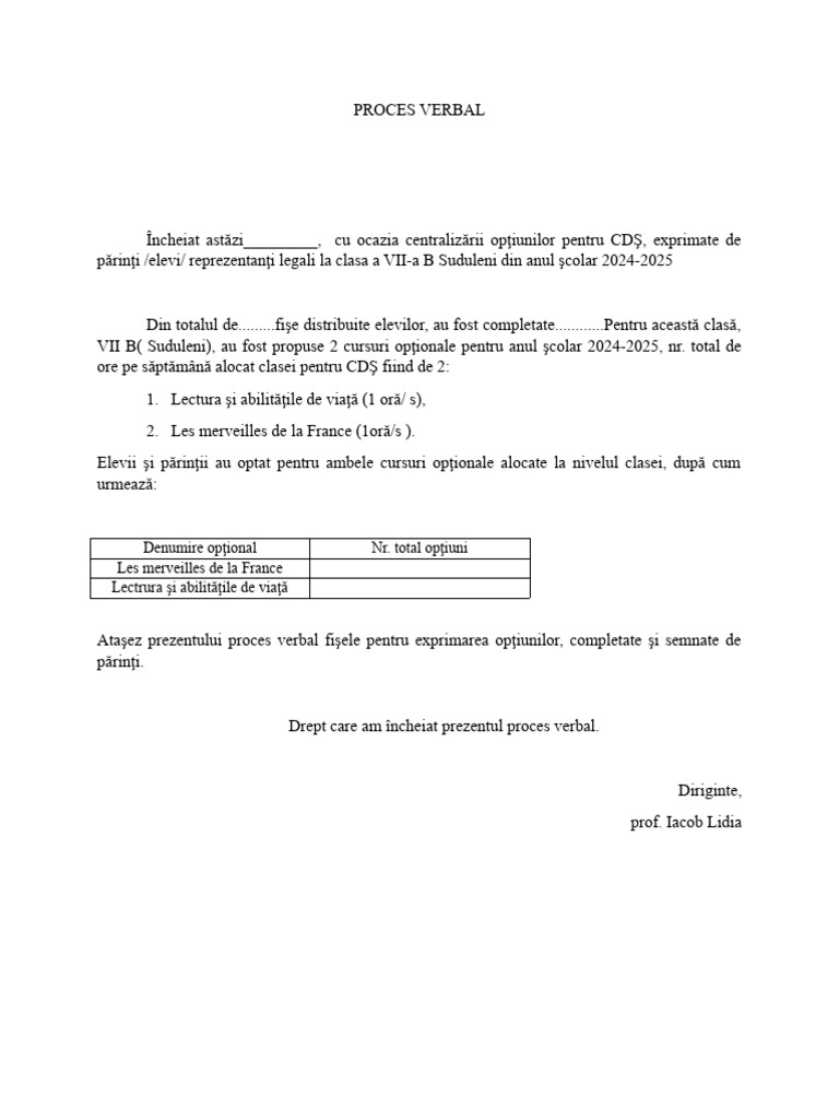 Proces Verbal Predare Optionale Refacut | PDF