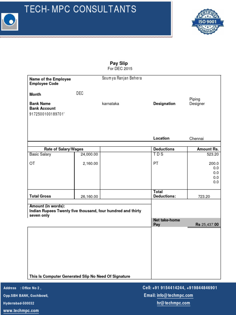 Sowmya Ranjan Dec Pay Slip | PDF
