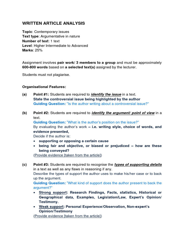 Written Article Analysis - Notes | PDF | Argument | Evidence
