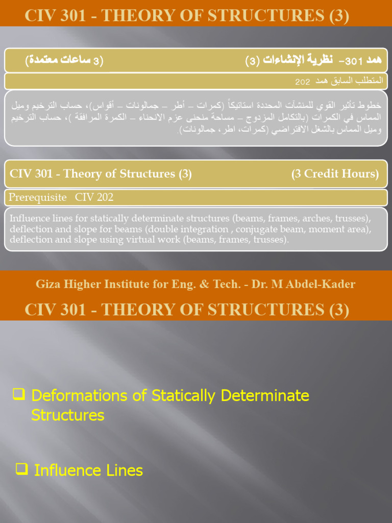 Theory of Structures 3 CIV 301 DR M Abdel Kader Double Integration Method | Download Free PDF ...