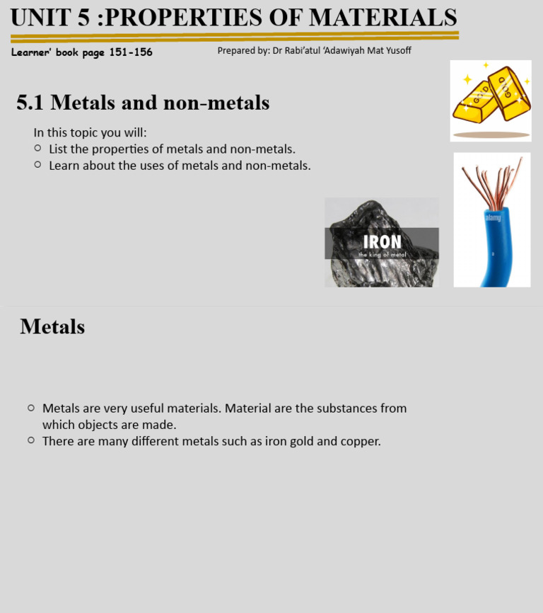 Unit 5.1 Metals and Non Metal | PDF Unit 5.1 Metals and Non Metal | PDF