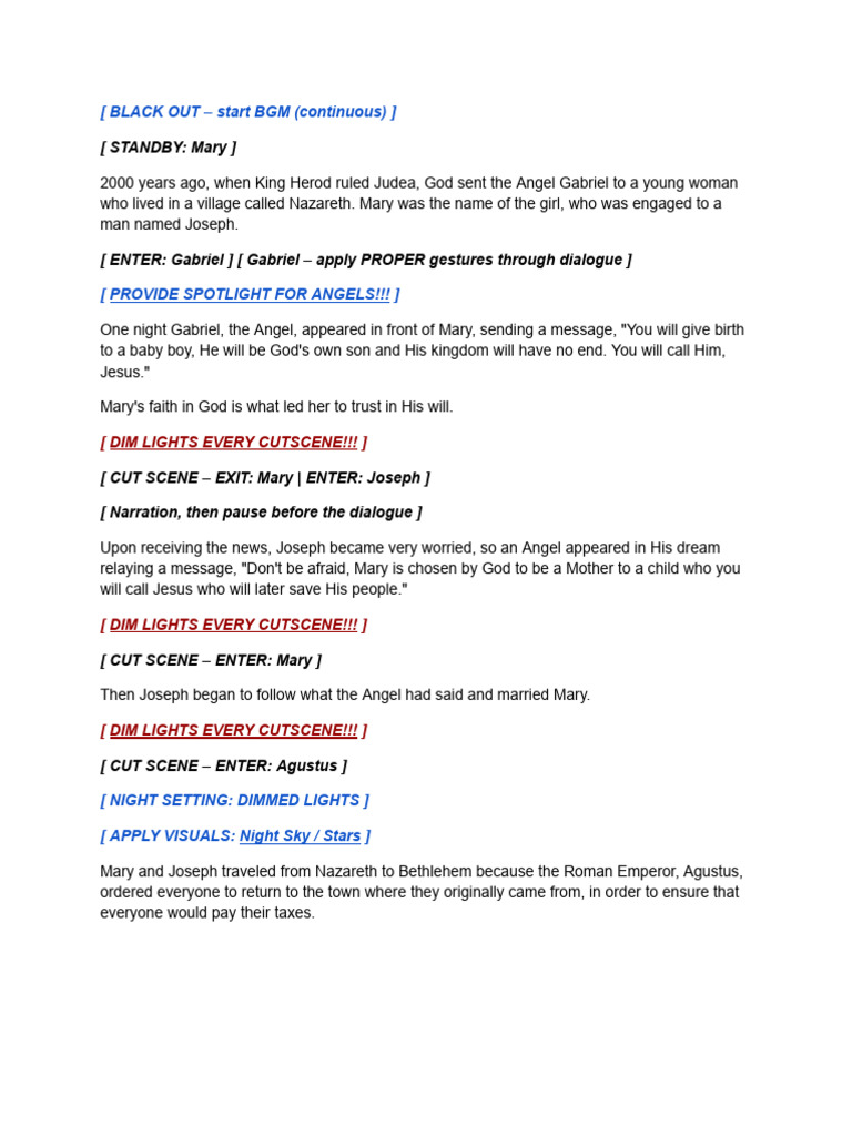 Nativity Skit Script | PDF | Mary, Mother Of Jesus | Saint Joseph