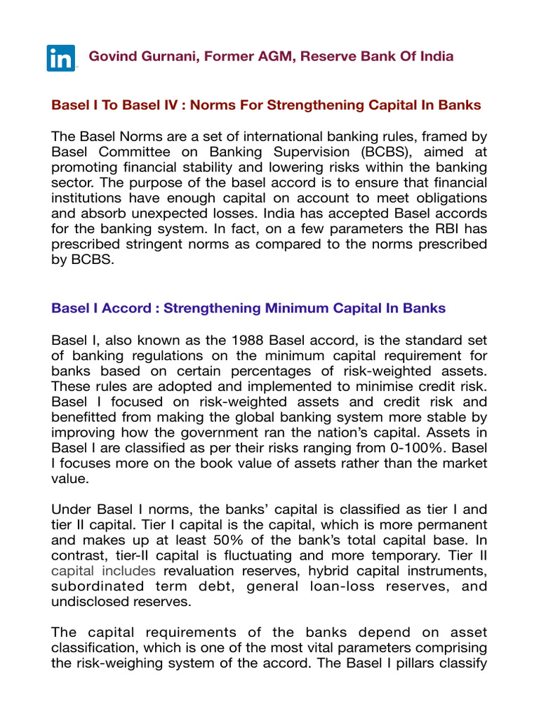 Basel I To Basel IV - Norms For Strengthening Capital | PDF