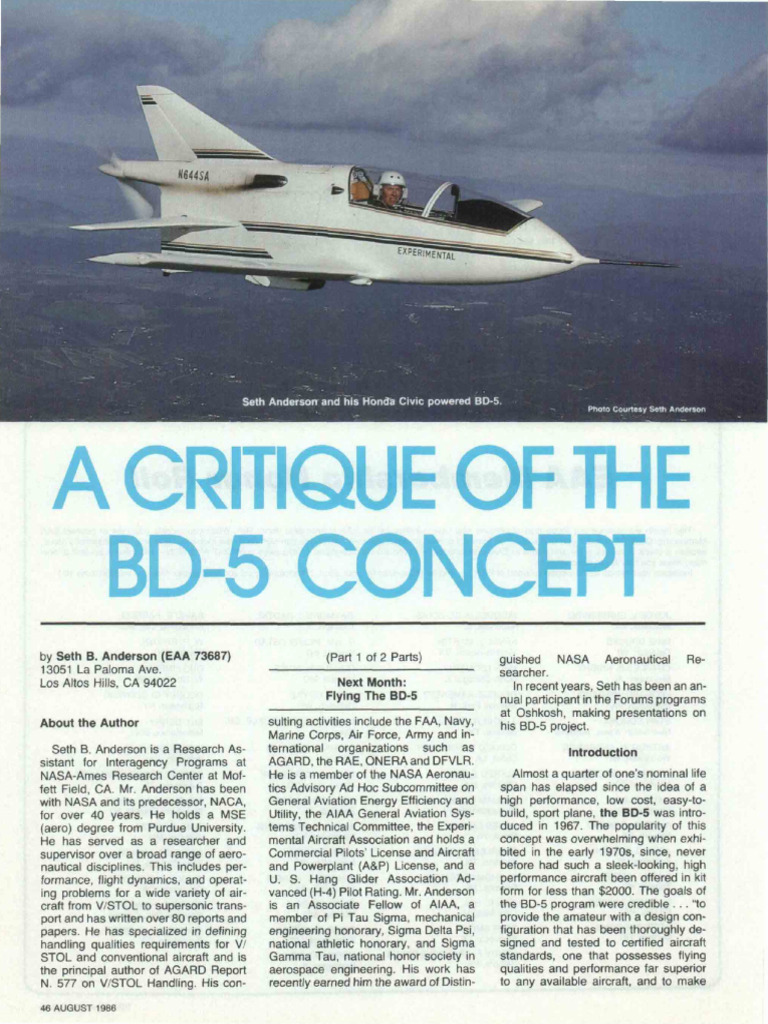 A Critique of BD5 Concept | PDF | Aircraft | Airfoil
