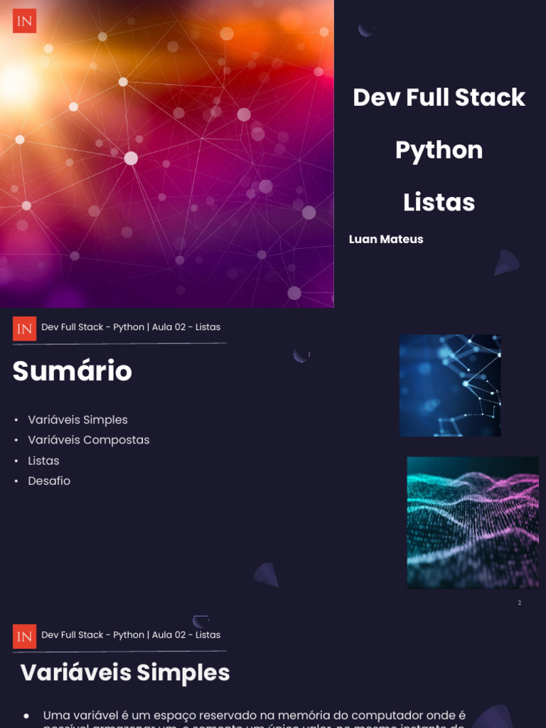 Dev Full Stack Python Aula 02 Listas Pdf Python Linguagem De Programação Variável