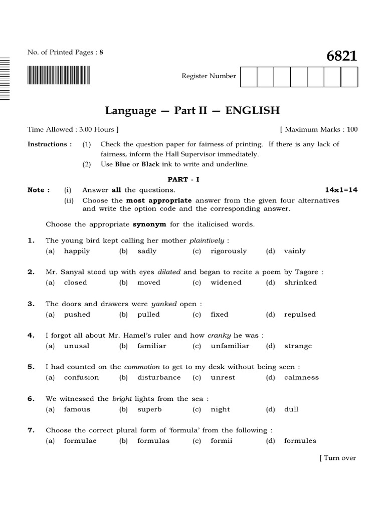 SSLC Mar Ques Paper English PDF 2023 Governmentexams - Co.in | PDF