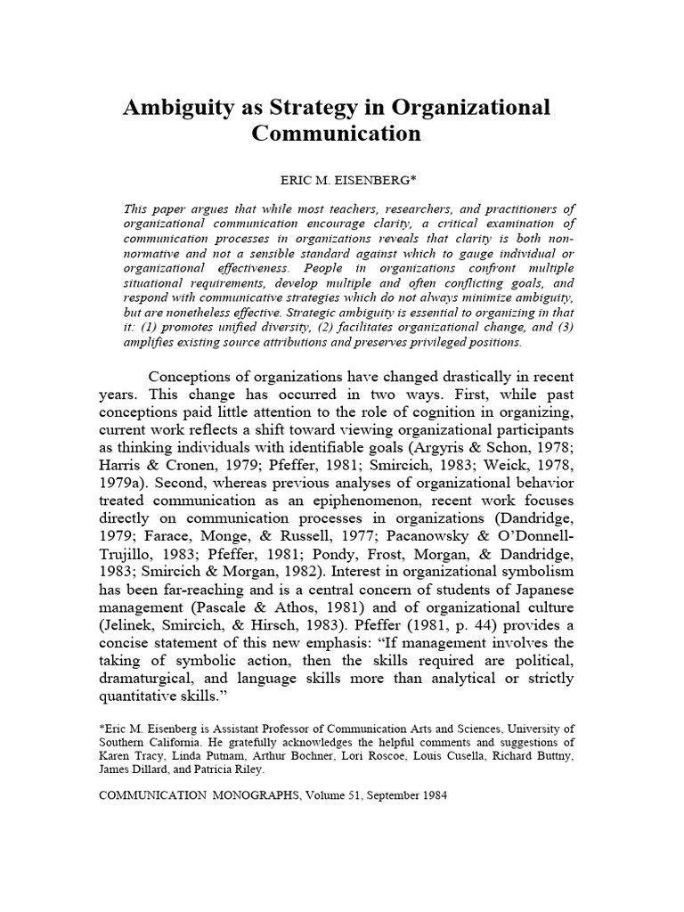 Ambiguity As Strategy in Organizational | PDF