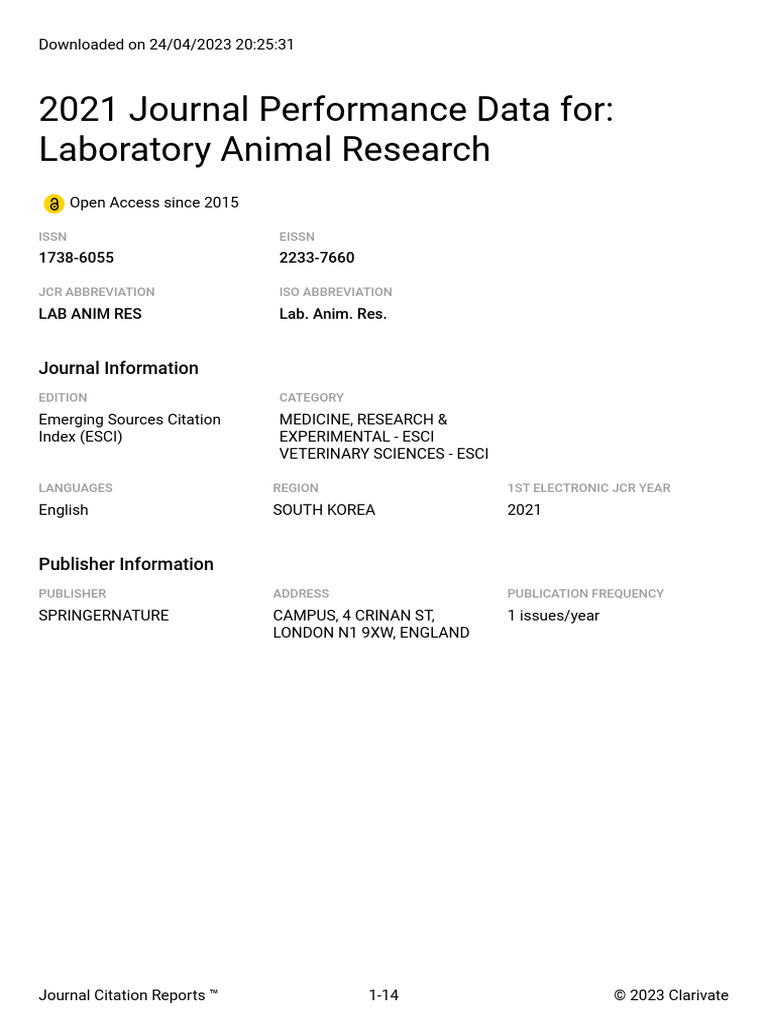 JCR - Lab Anim Res - 2021 | PDF | Academic Journal | Open Access