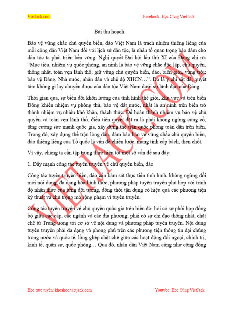 Bai Thu Hoach Bao Ve Chu Quyen Bien Dao | PDF