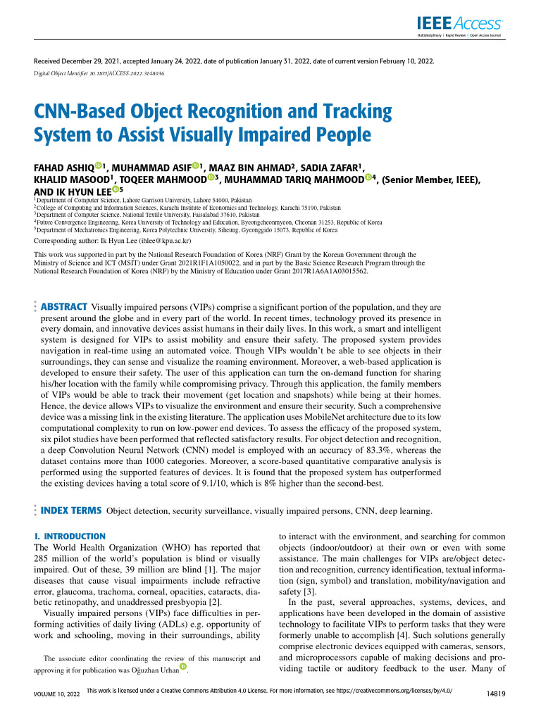 2022 CNN-Based Object Recognition and Tracking System To Assist ...