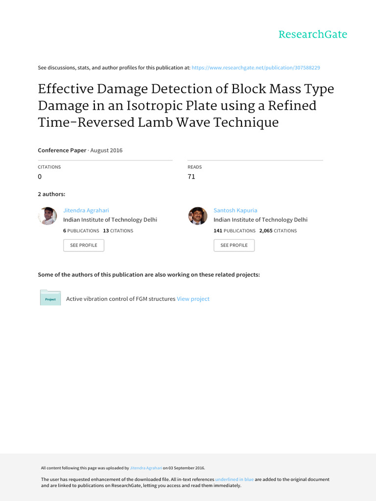 (Conf) Effective Damage Detection of Block Mass Type Damage Inan ...