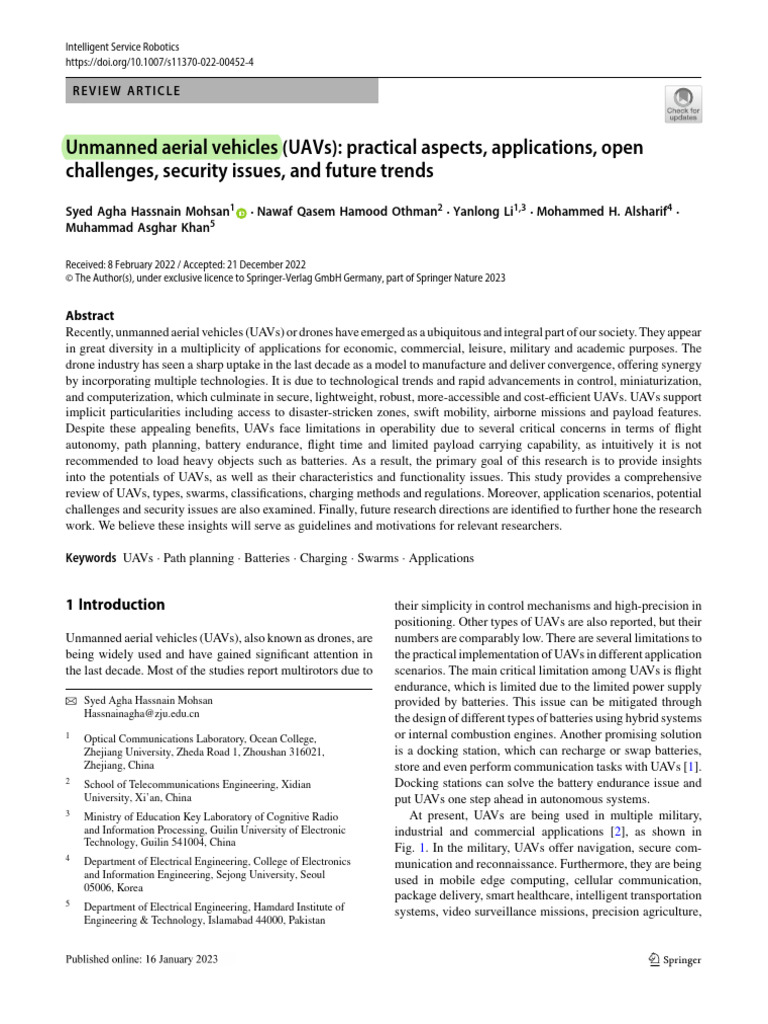 Unmanned Aerial Vehicles (UAVs) - Practical Aspects, Applications, Open ...