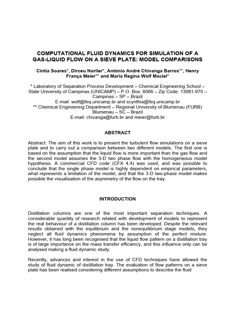 Computational Fluid Dynamics For Simulation of A Gas-Liquid Flow On A Sieve Plate: Model ...