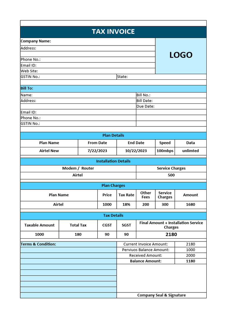 Broadband Bill Format 04 | PDF