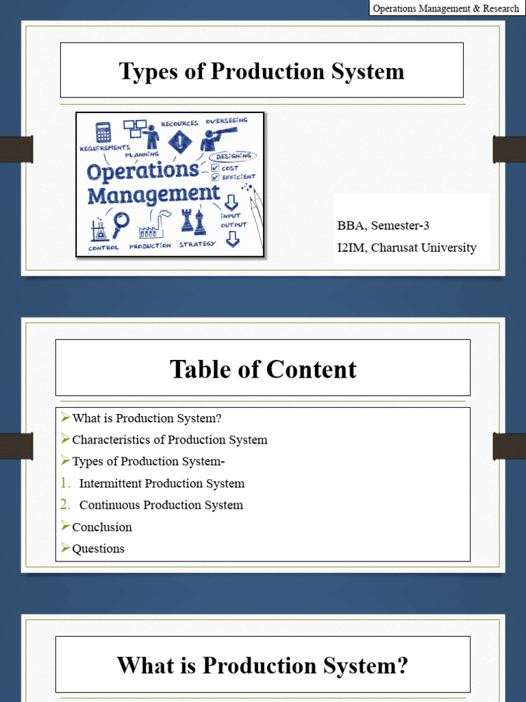 Types of Production System: BBA, Semester-3 I2IM, Charusat University | PDF