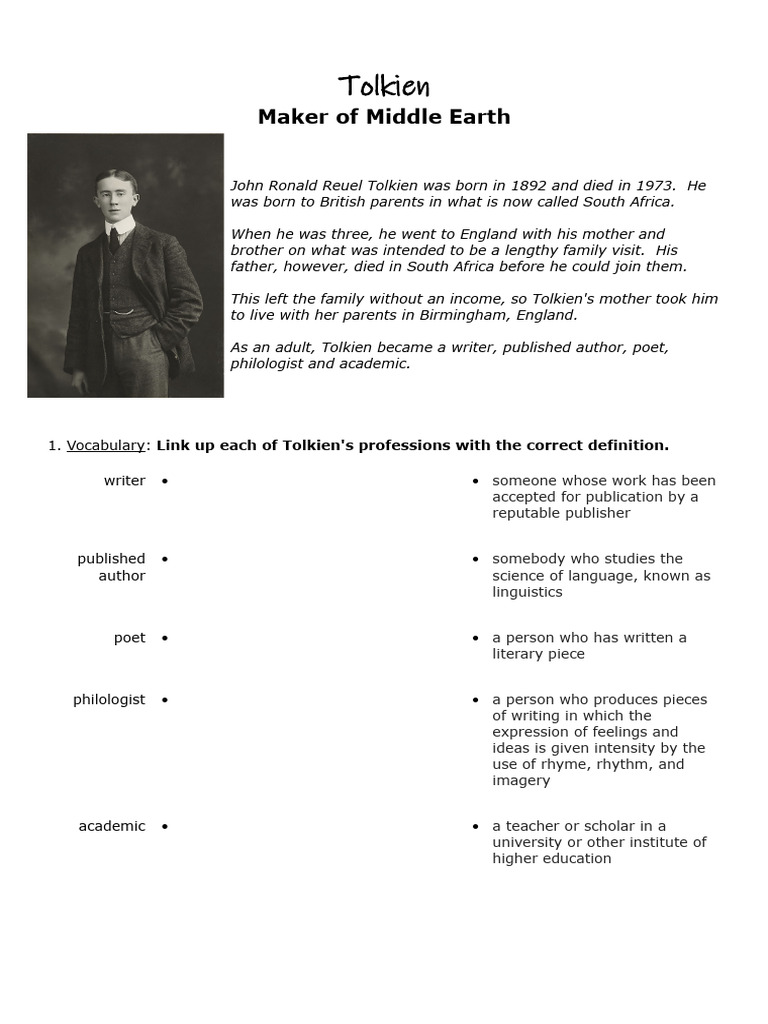 Tolkien Worksheet | PDF | J. R. R. Tolkien | Middle Earth