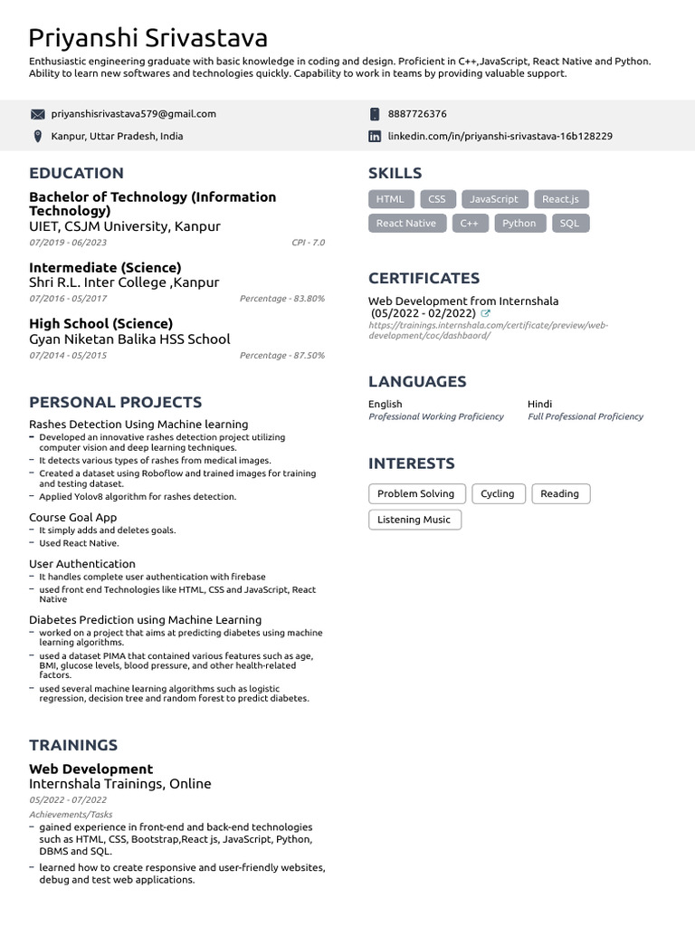 Priyanshi's Resume | PDF | Machine Learning | World Wide Web