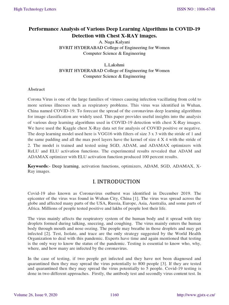 Performance Analysis of Various Deep Learning Algorithms in COVID-19 Detection With Chest X-RAY ...