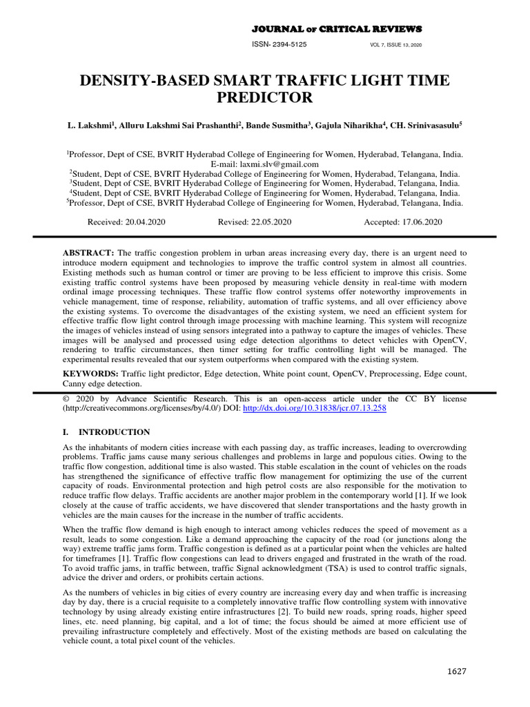 Density-Based Smart Traffic Light Time Predictor ", in Journal of ...