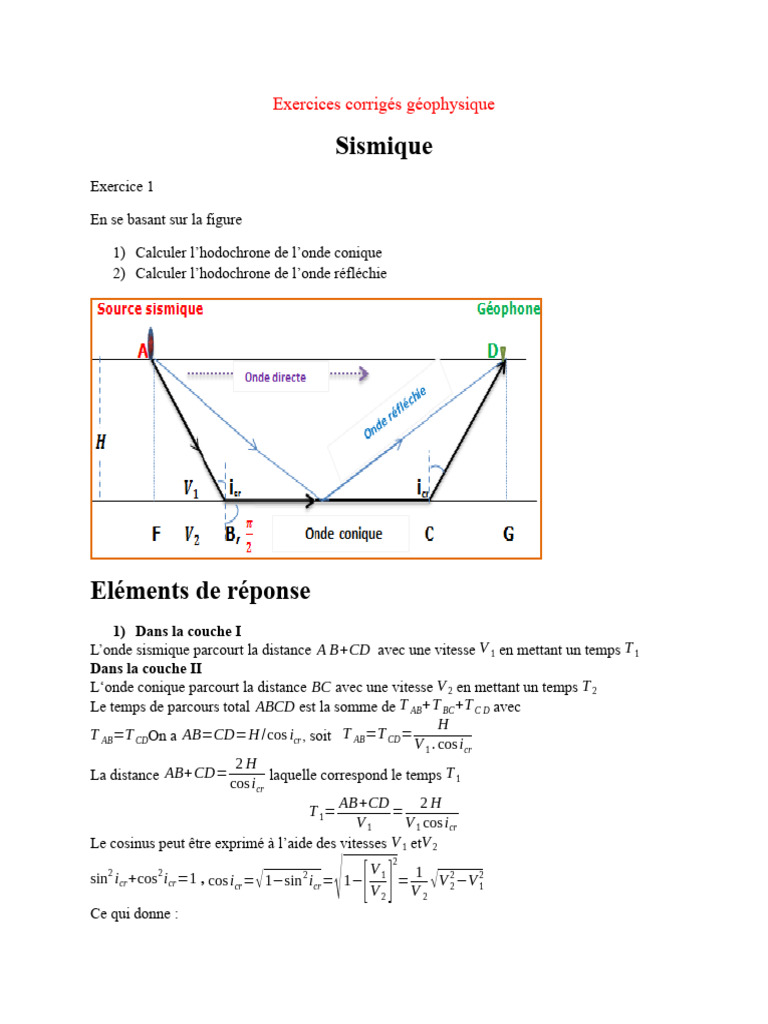 Exercices Corrigés Géophysique 2 | PDF | Méthodes et références ...