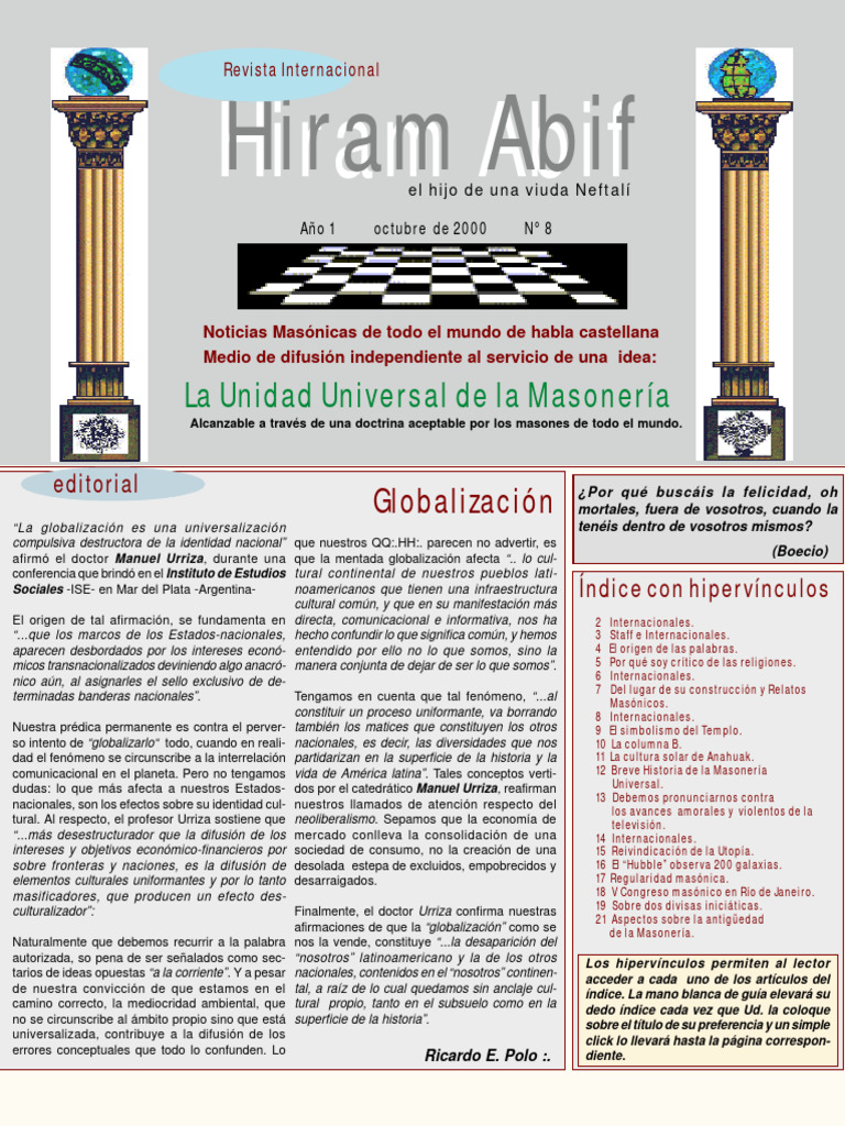 Revista Hiram Abif Nº 8 - Octubre 2000 | PDF | Masonería | Dogma