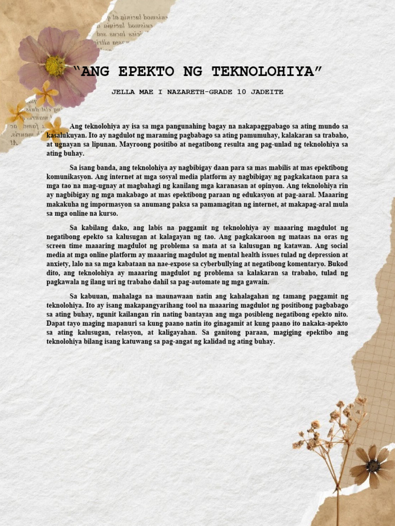Ang Epekto NG Teknolohiya | PDF