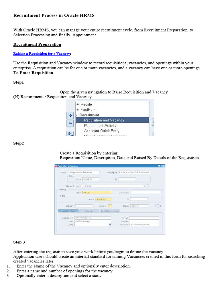 Recruitment Process in Oracle HRMS | PDF