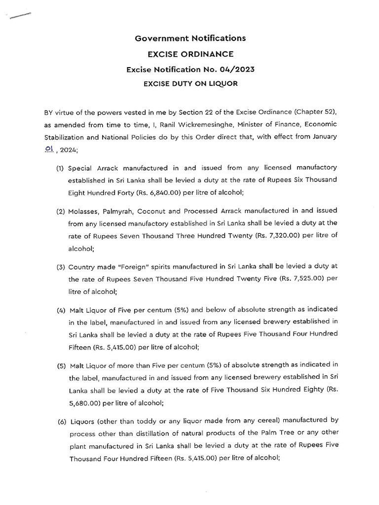 Excise Ordinance - 01.01.2024 | PDF