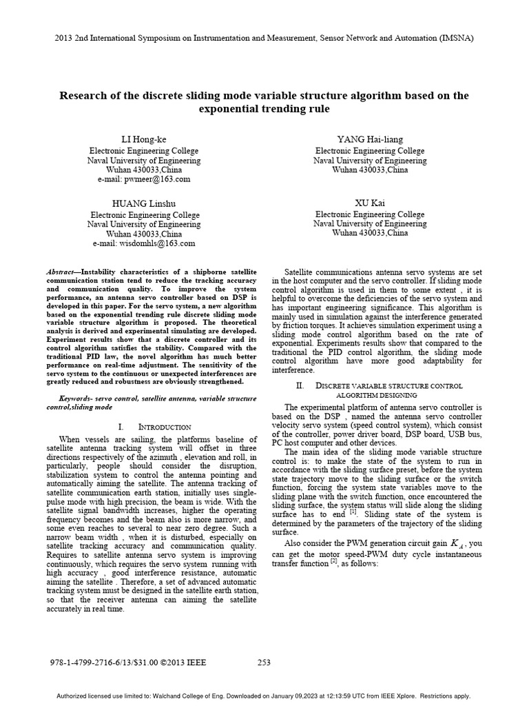 Research Of The Discrete Sliding Mode Variable Structure Algorithm Based On The Exponential
