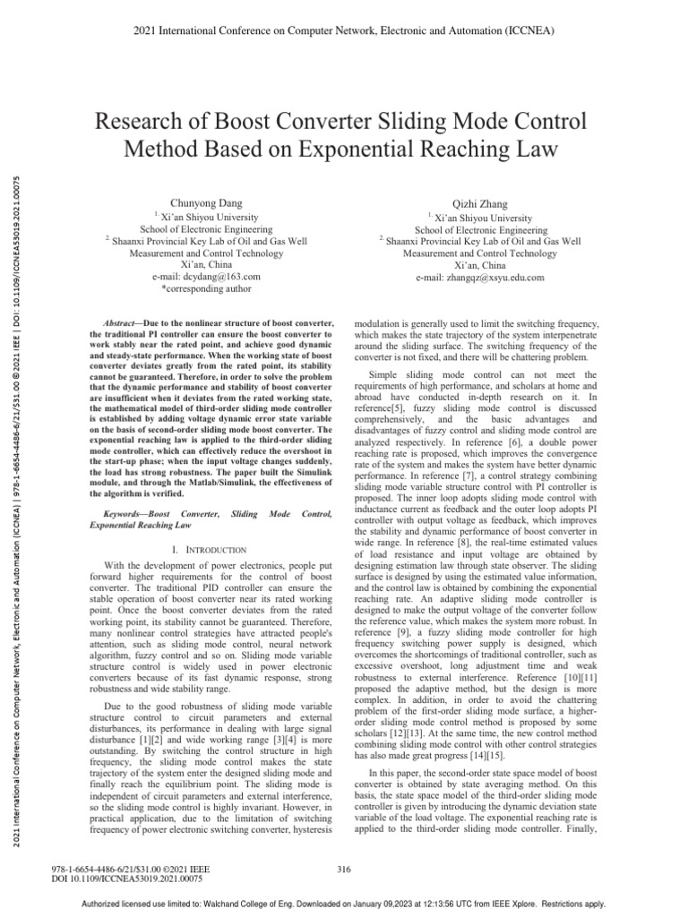 Research of Boost Converter Sliding Mode Control Method Based On Exponential Reaching Law | PDF ...