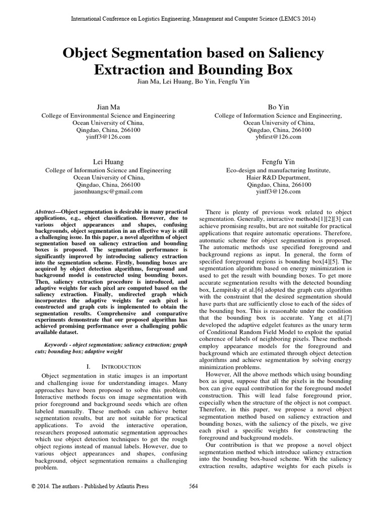 Object Segmentation Based On Saliency Extraction and Bounding Box | PDF