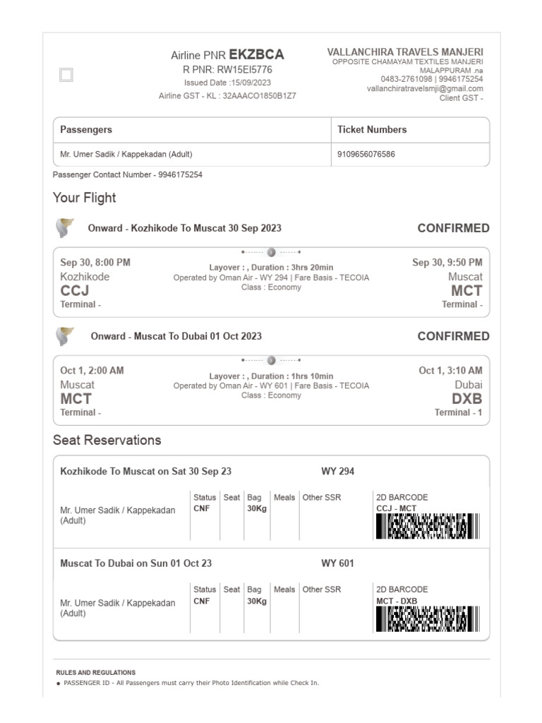 Umer Sadik Flight Ticket | PDF