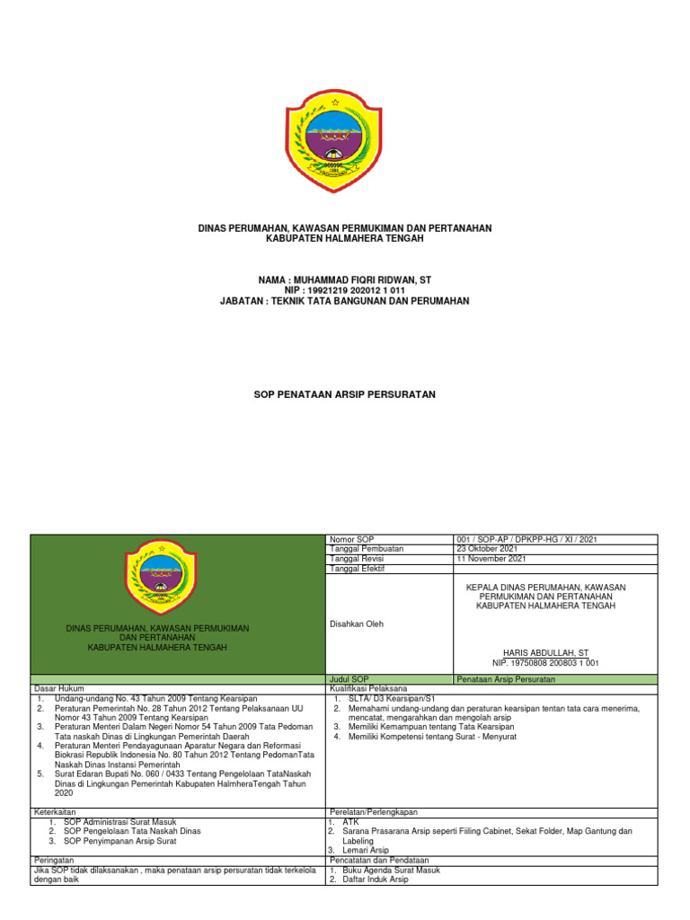 Sop Penataan Arsip (Muh. Fiqri Ridwan) | PDF