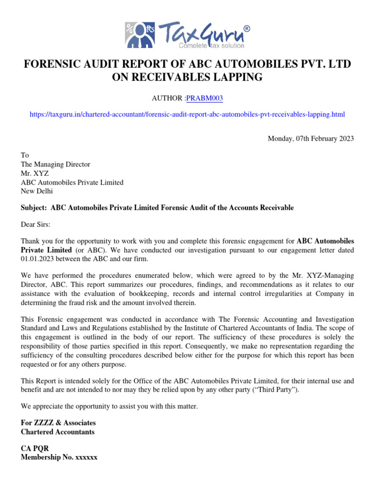 Forensic Audit Report: ABC Automobiles Receivables | PDF | Audit ...