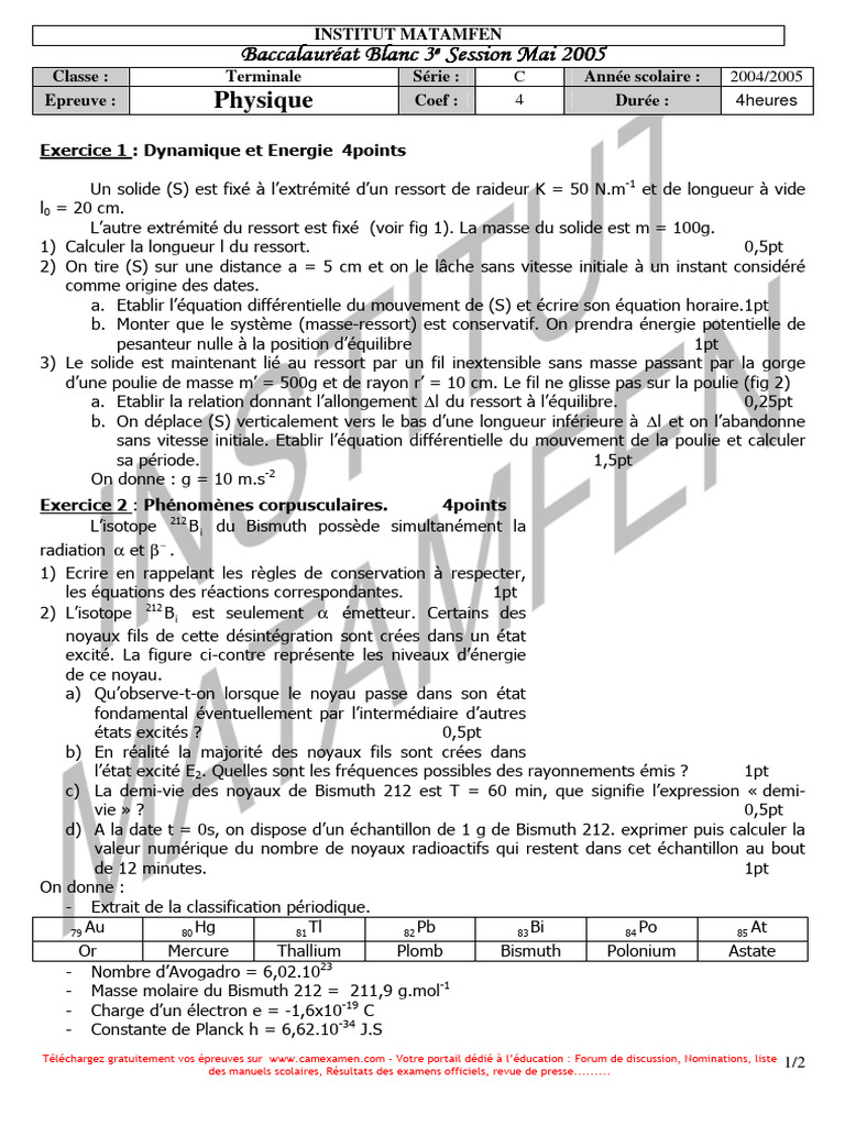 Bacc Physiques 2005 | PDF