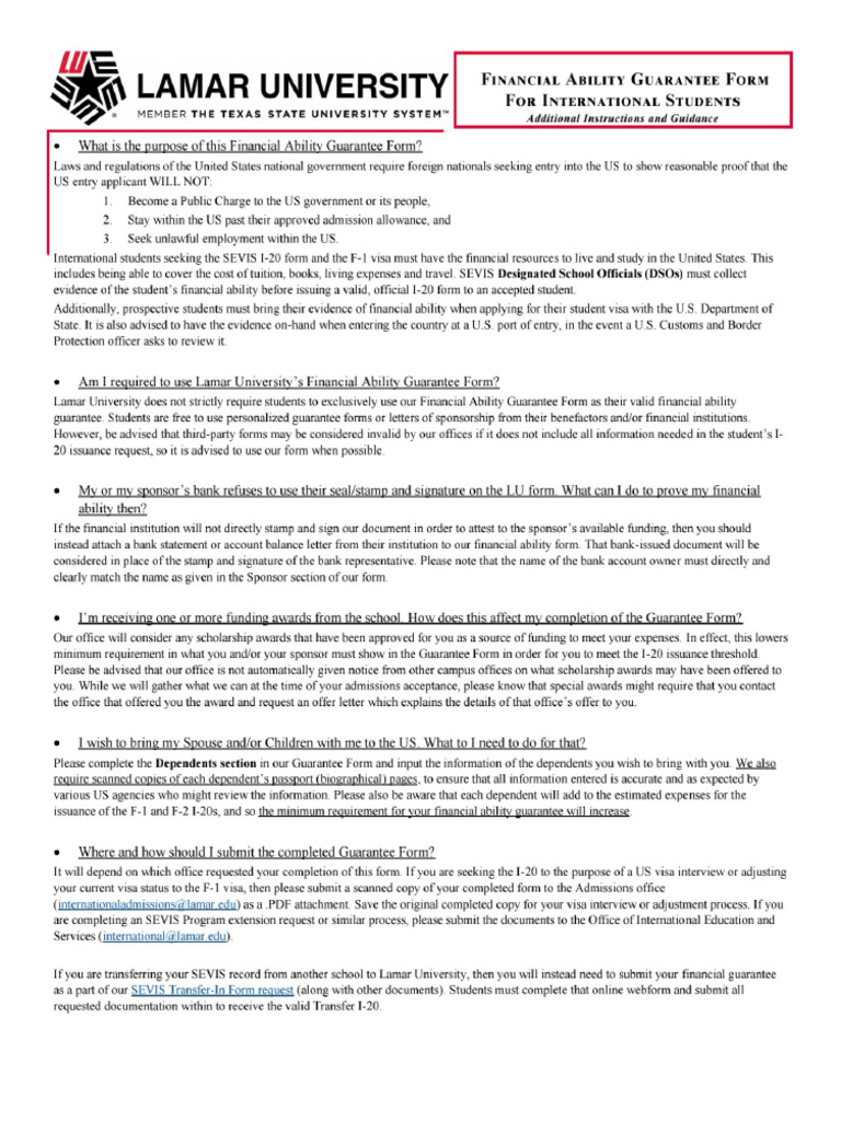 Financial Ability Guarantee Form Lu | PDF