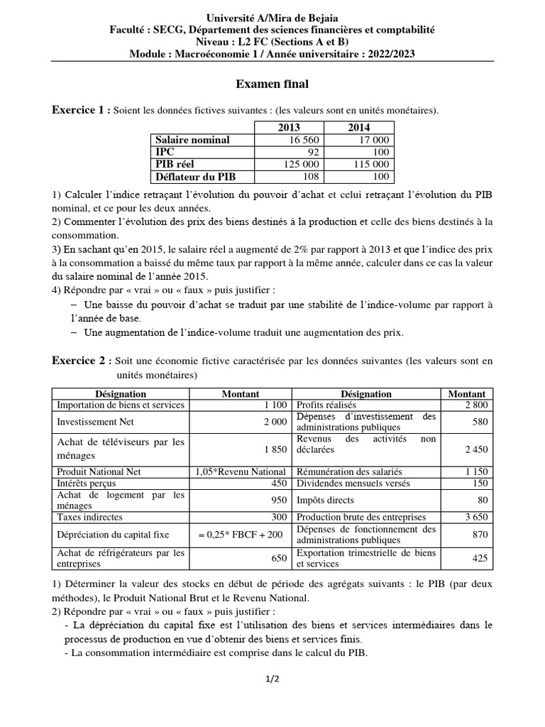 Sujet Dexamen Final (2022-2023) | PDF