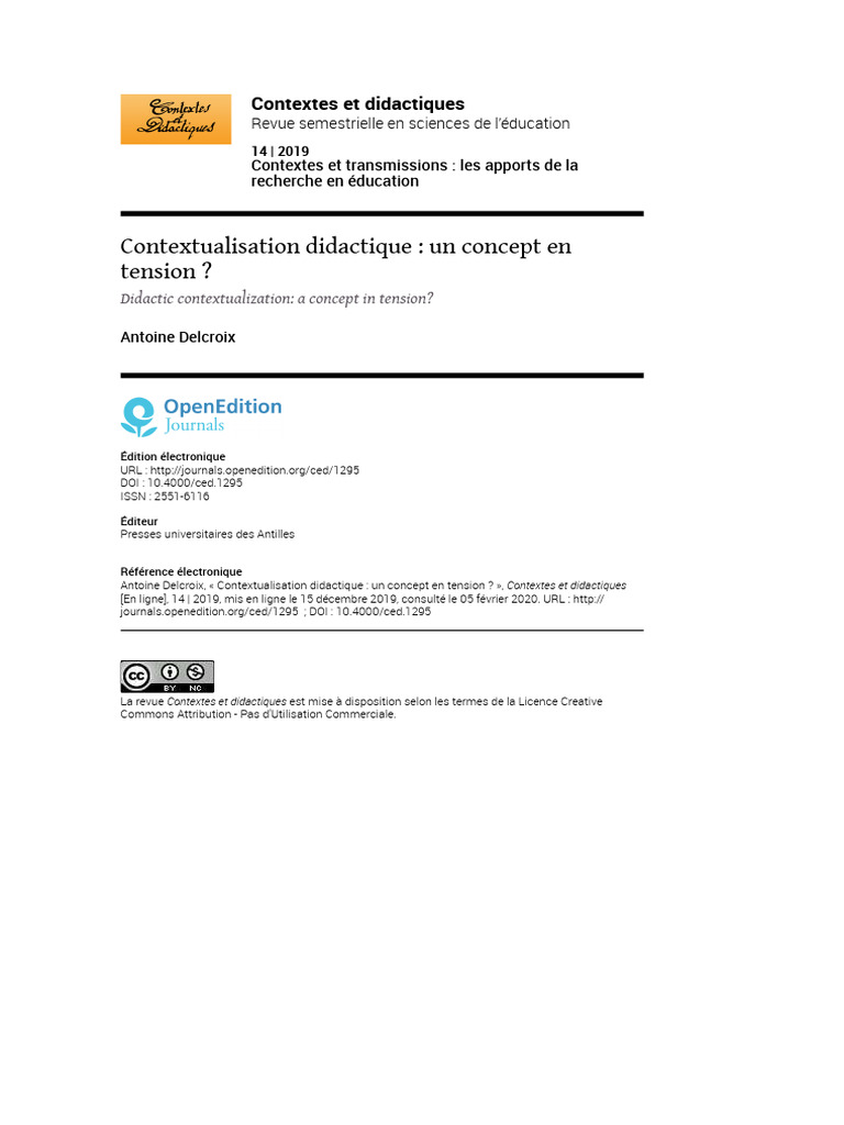 Contextualisation Didactique Un Concept | PDF
