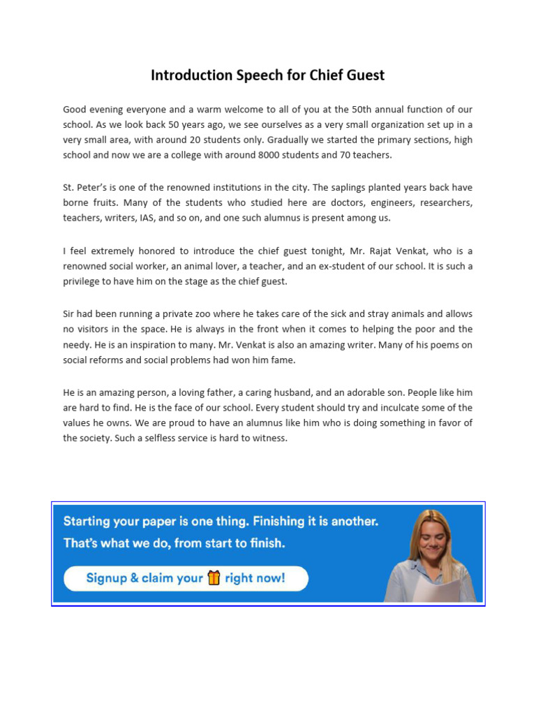 Introduction Speech For Chief Guest | PDF