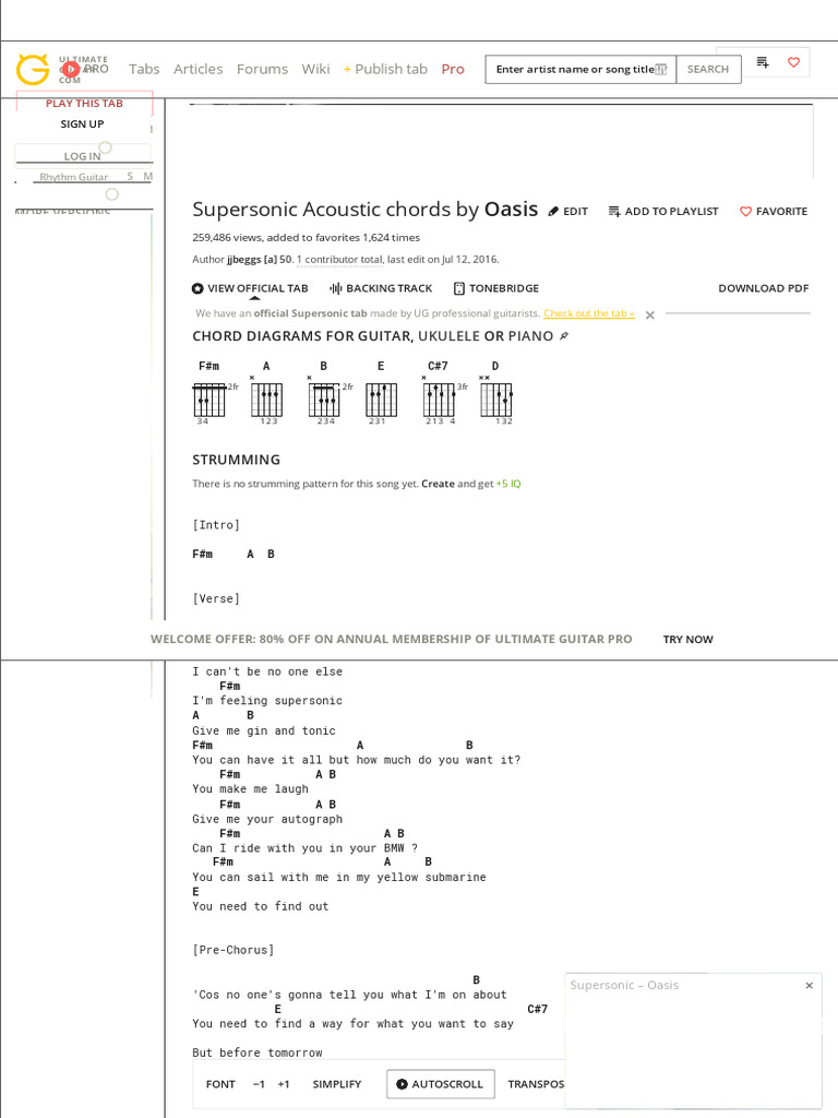SUPERSONIC ACOUSTIC CHORDS by Oasis @ | PDF | Song Structure | Songs