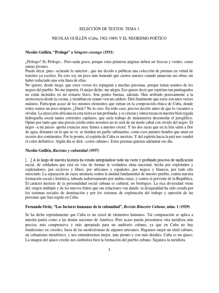 Dossier Tema 3 (Guillén y Negrismo) | PDF