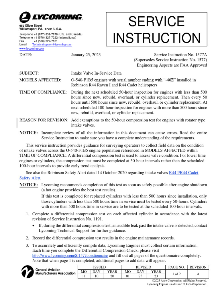 SI1577A Intake Valve In-Service Data | PDF | Valve | Mechanical Engineering