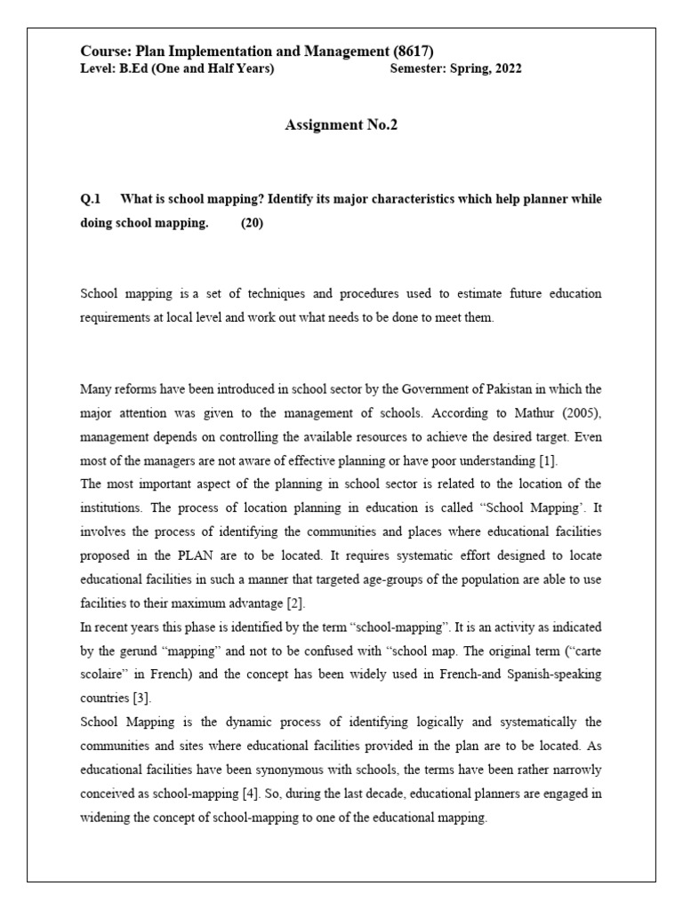 Course: Plan Implementation and Management (8617) : Level: B.Ed (One and Half Years) Semester ...