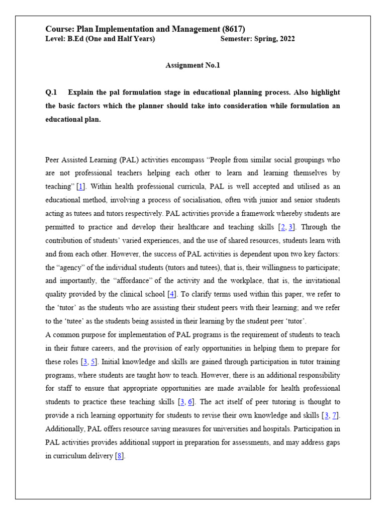 Course: Plan Implementation and Management (8617) | PDF | Bachelor's Degree | Fixed Capital