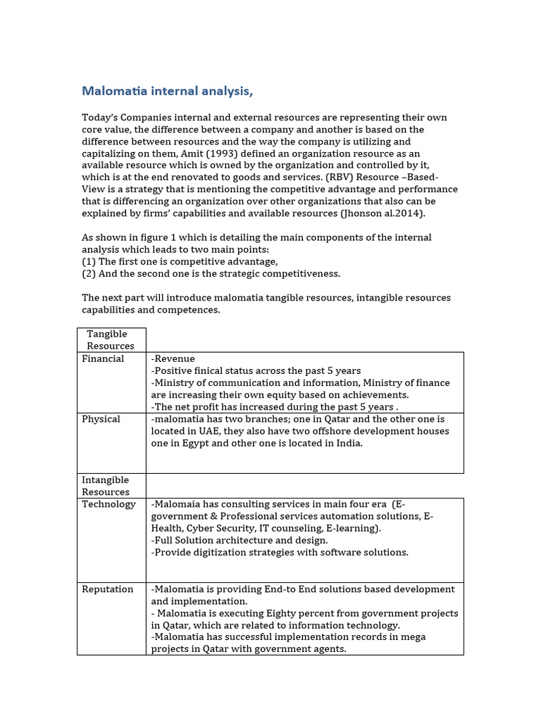 Malomatia's Resource-Based Internal Analysis | PDF | Qatar | Outsourcing