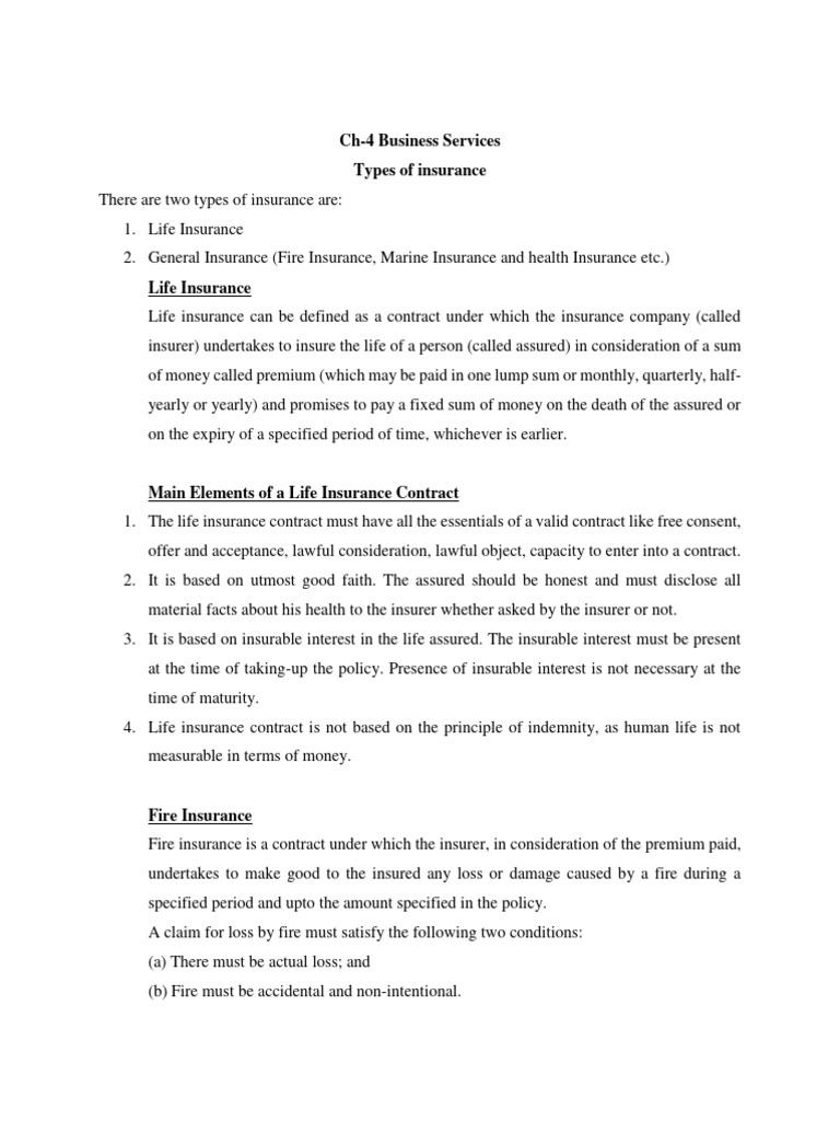 Ch-4 Types of Insurance | PDF