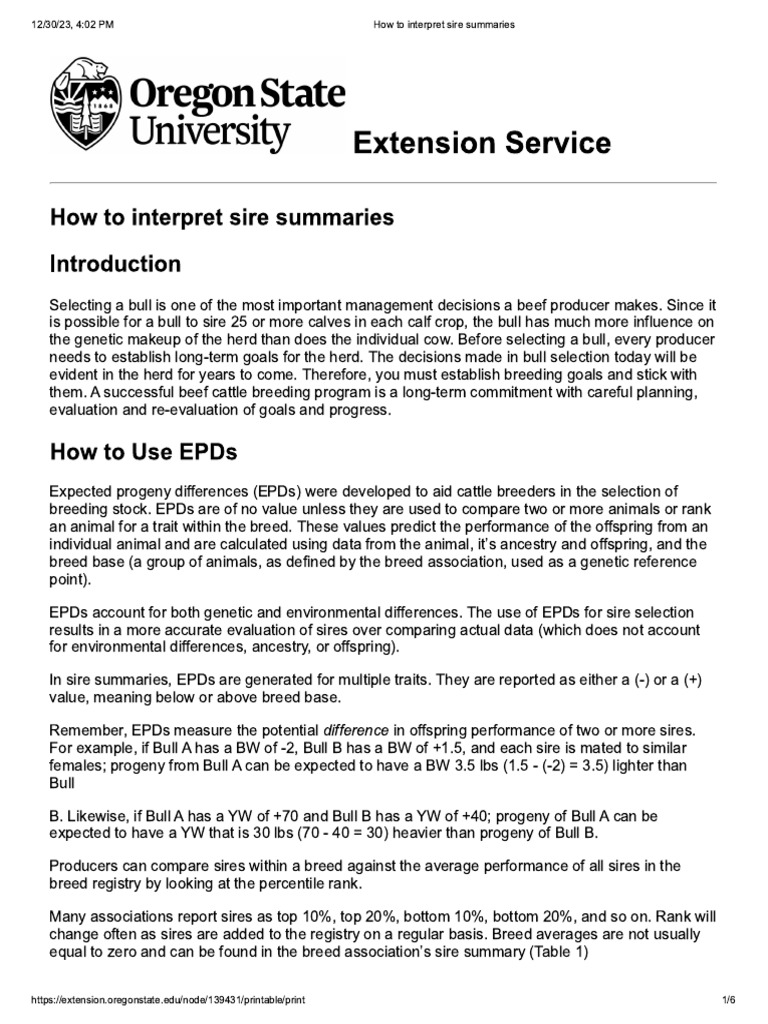 How To Interpret Sire Summaries | PDF
