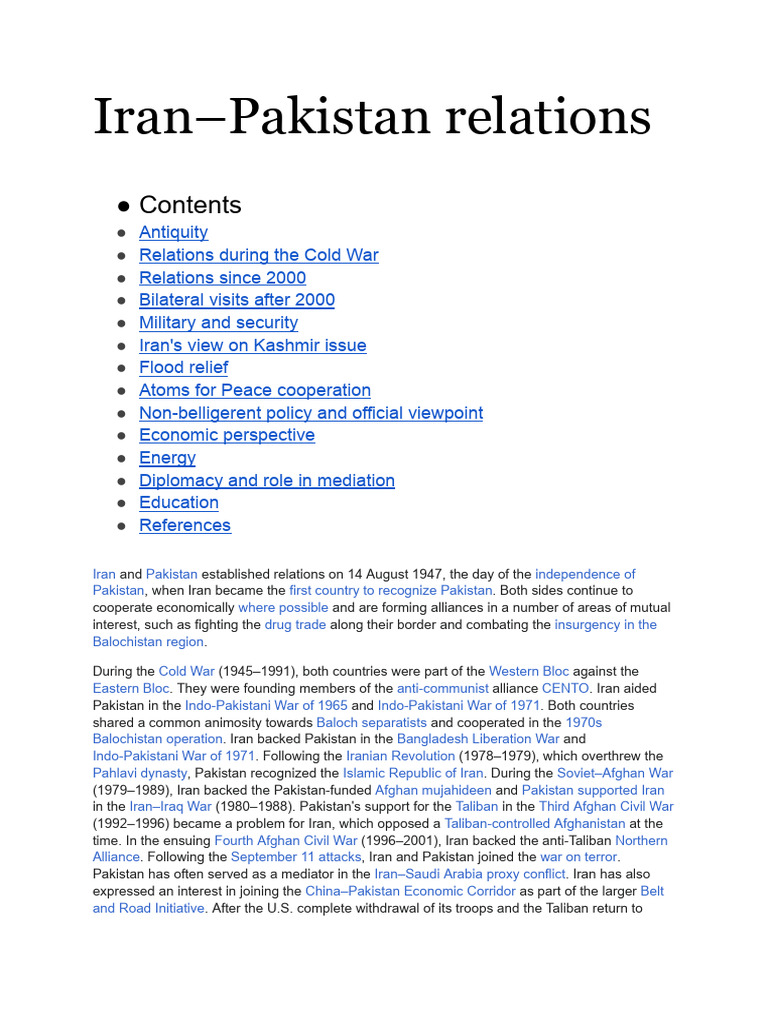 Pakistan Iran Relationship Pdf