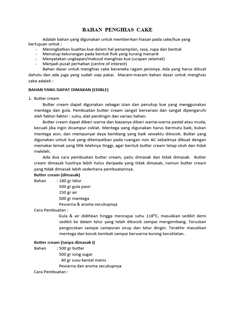 Bahan Penghias Cake | PDF | Memasak, Makanan, & Anggur